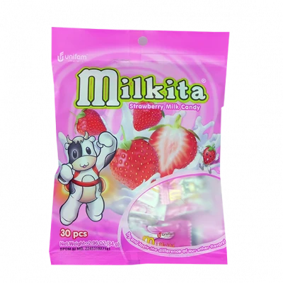 Milkita Strawberry Mild Candy Bag x 3Bags (1Bag =20pcs) | LA RUE